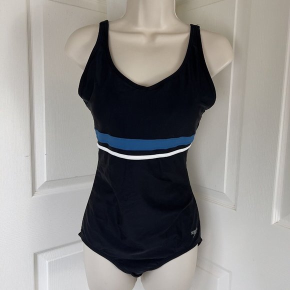 Speedo | Swim | Speedo Black Blue White Stripe One Piece Swimsuit Full ...